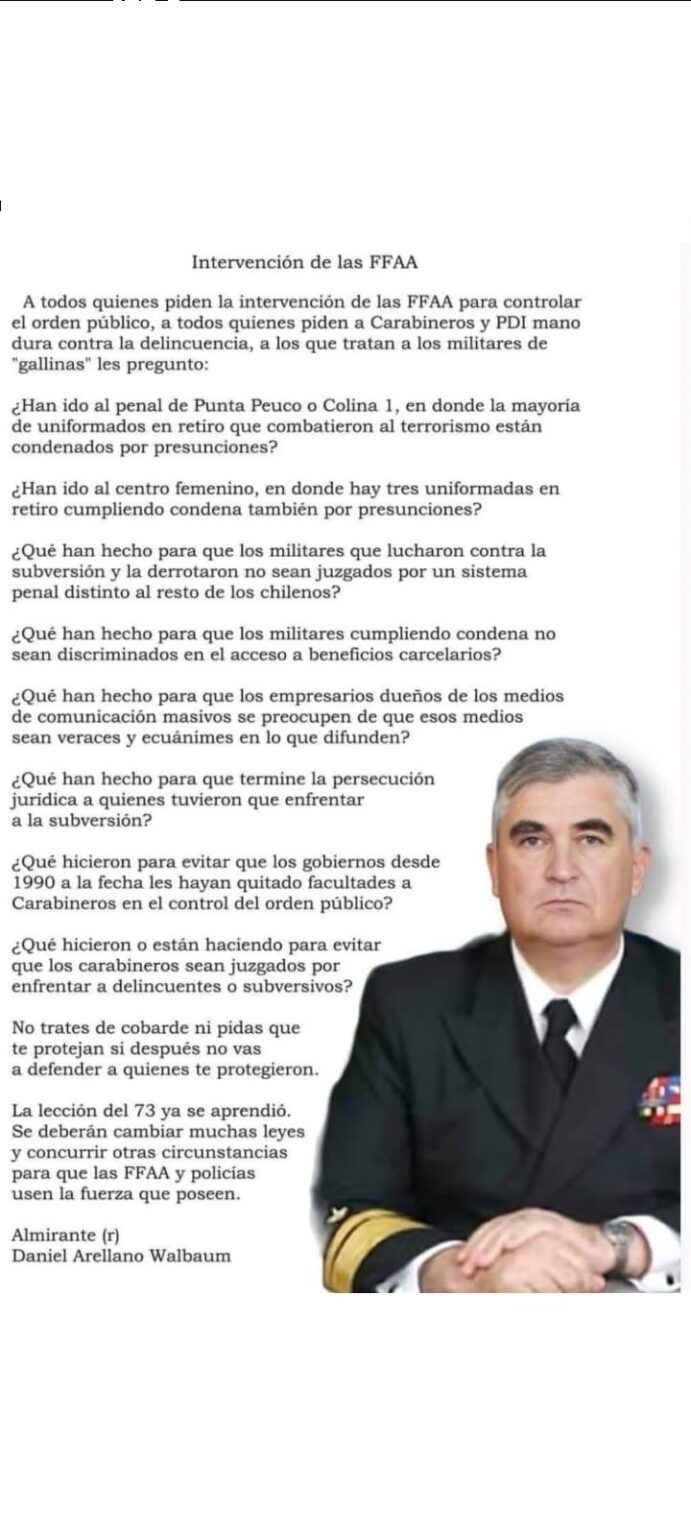 Intervención de las Fuerzas Armadas. Almirante (R) Daniel Arellano ...