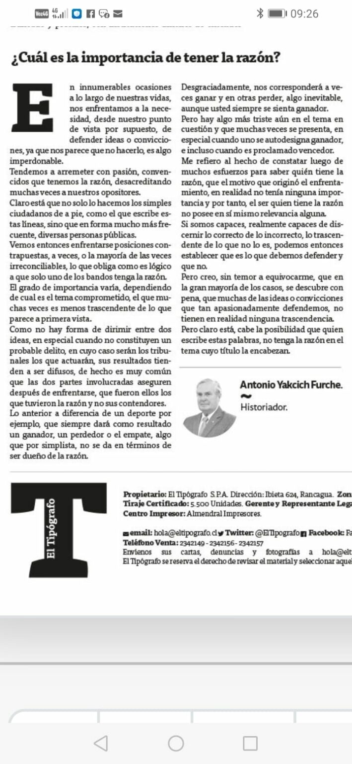 ¿Cuál es la importancia de tener razón? Antonio Yakcich Furche – UNOFAR
